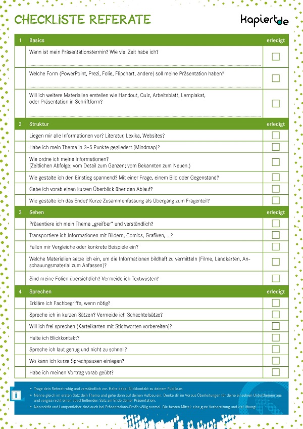 Lerne und wachse - Checkliste „Referate“ - Martin Glogger - Mutmacher, Orientierungsgeber ...